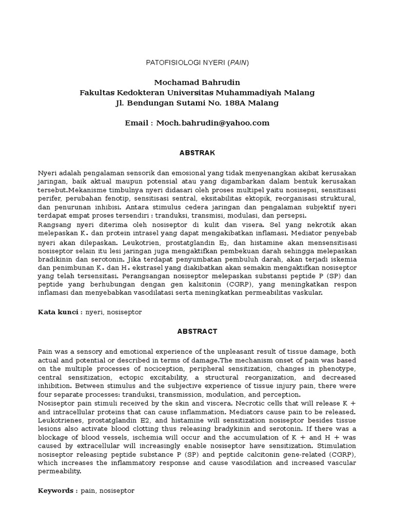 Patofisiologi Nyeri Pain | PDF | Pengembangan Diri