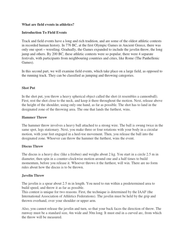 What Are Field Events in Athletics | PDF | Track And Field | Individual ...