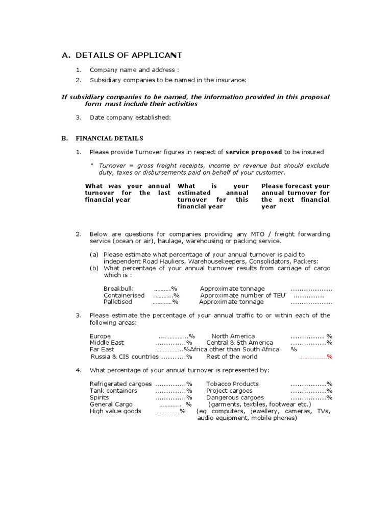 Iffco Tokio Proposal Form MTO Mandatory Details | PDF | Cargo | Revenue