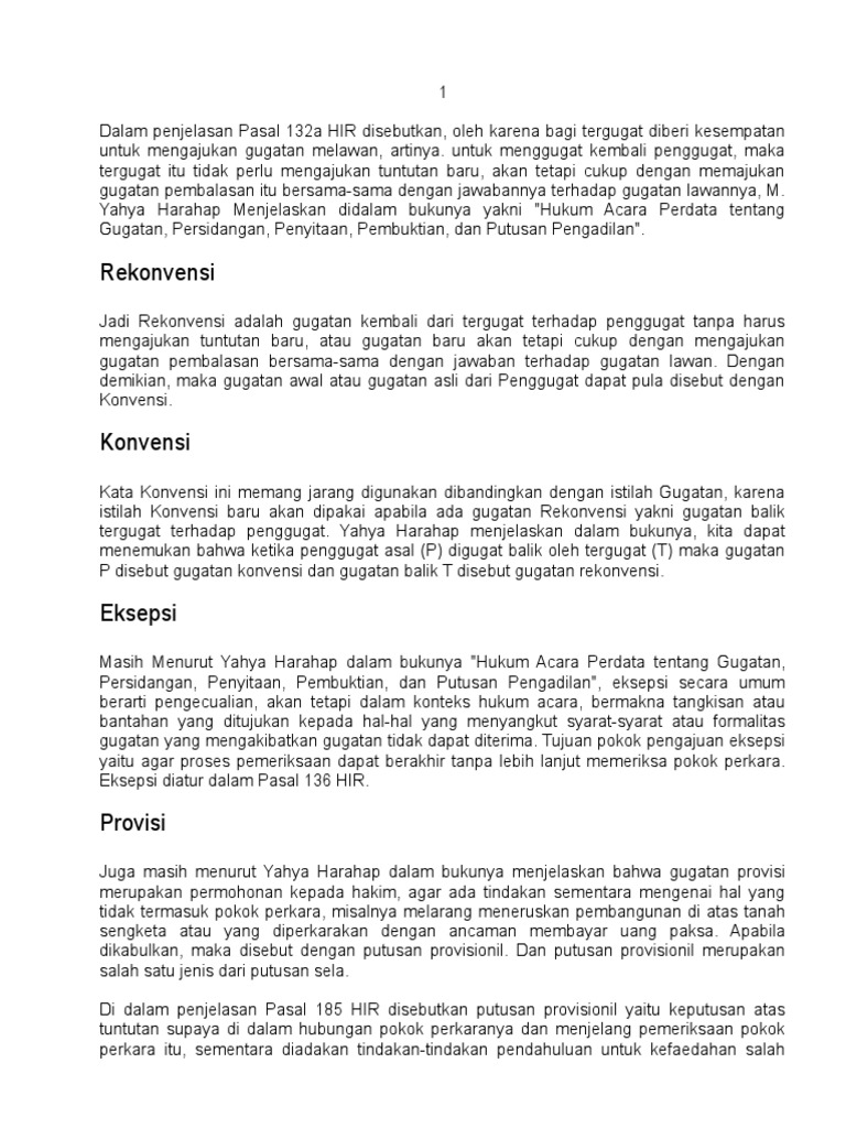 Pengertian Konvensi, Rekonvensi, Provisi, Eksepsi | PDF