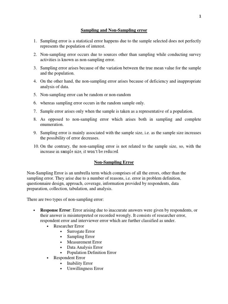 Sampling and Non-Sampling | PDF | Error | Sampling (Statistics)