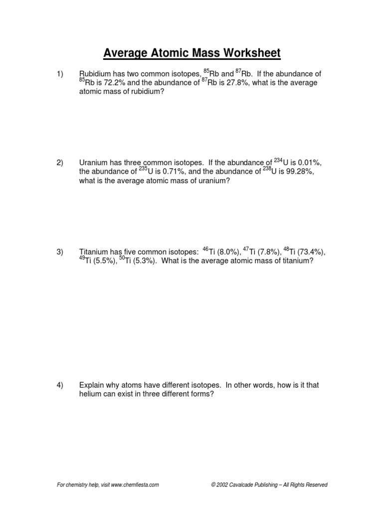 Average Atomic Mass Worksheet | PDF | Science & Mathematics ...