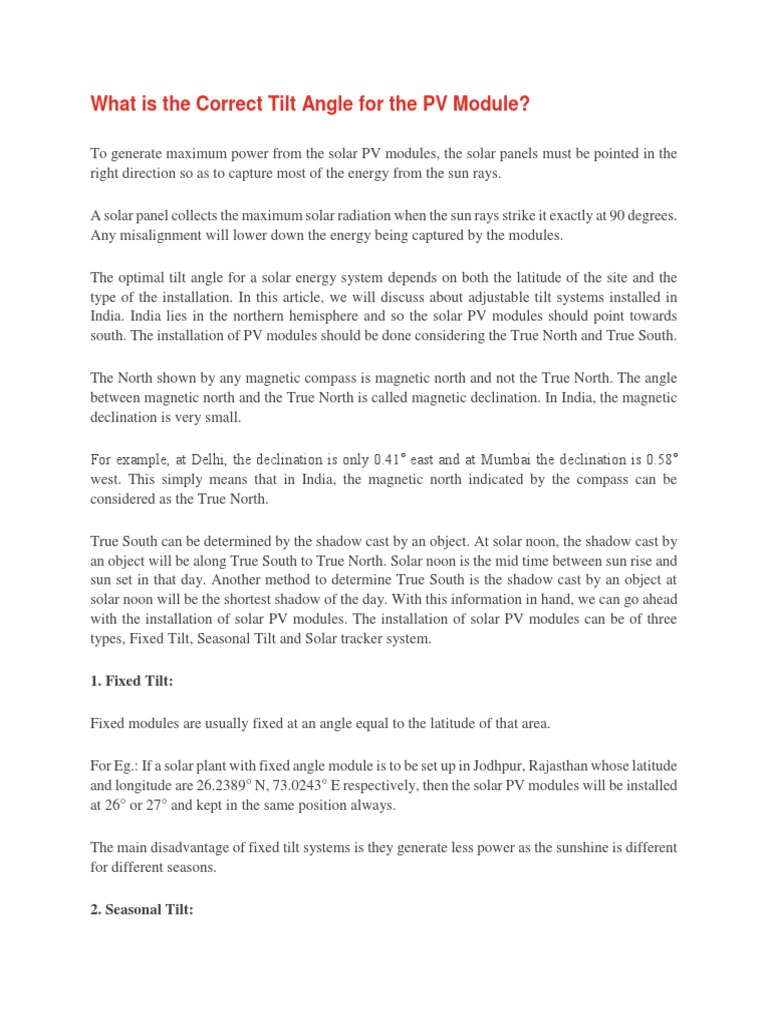 What Is The Correct Tilt Angle For The PV Module | PDF | Nature | Geography