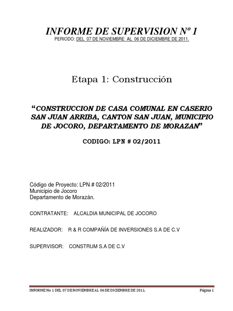 Informe de Supervisión de Obra 2011 | PDF | Materiales de construcción ...