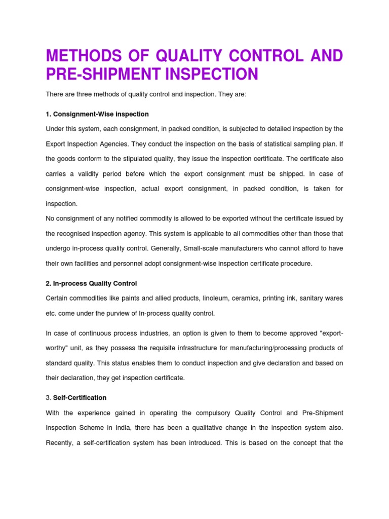 Methods of Quality Control and Pre | PDF