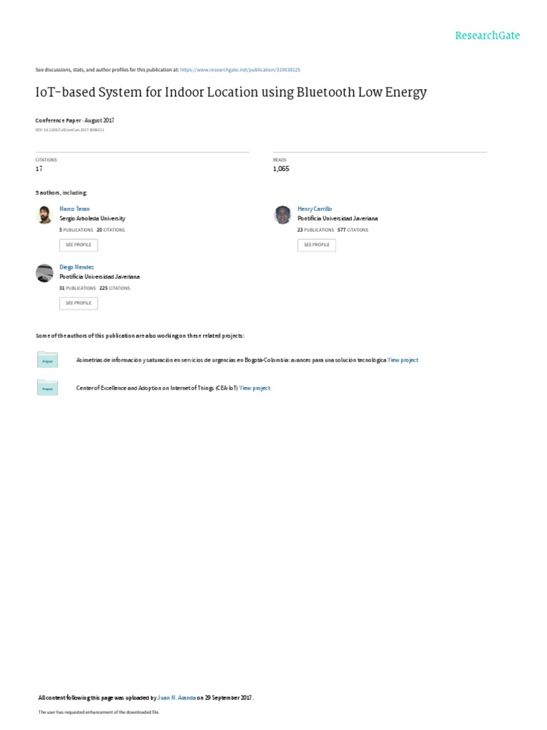 Iot-Based System For Indoor Location Using Bluetooth Low Energy | PDF ...