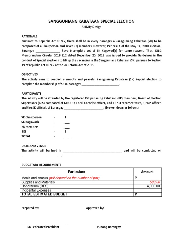 Activity Design SK Special Election | PDF
