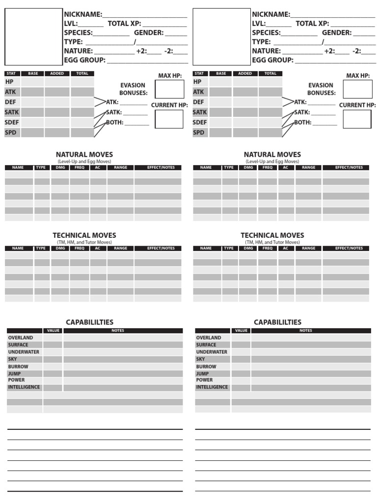 Pokemon Character Sheet | PDF | Role Playing Video Games | Role Playing ...