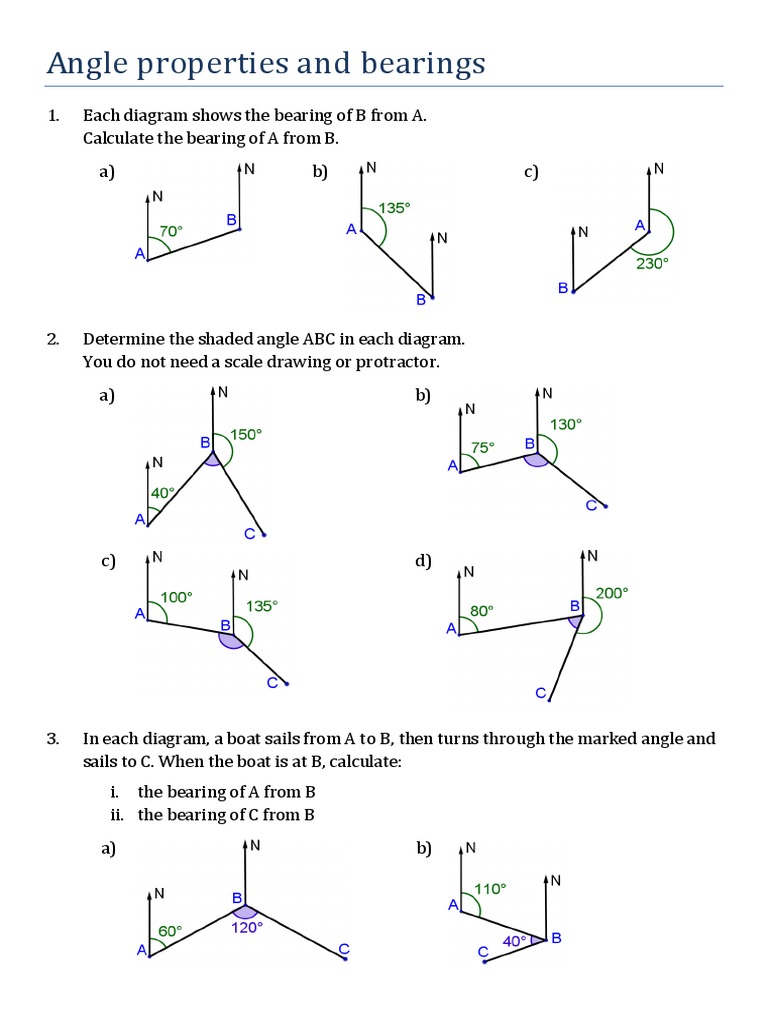 Bearings and Angle Calculations Worksheet | PDF | Triangle | Triangle ...