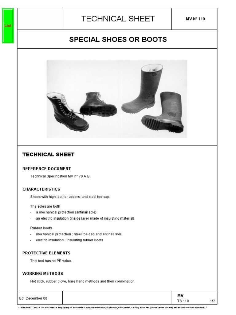 Technical Sheet: Special Shoes or Boots | PDF | Shoe | Boot