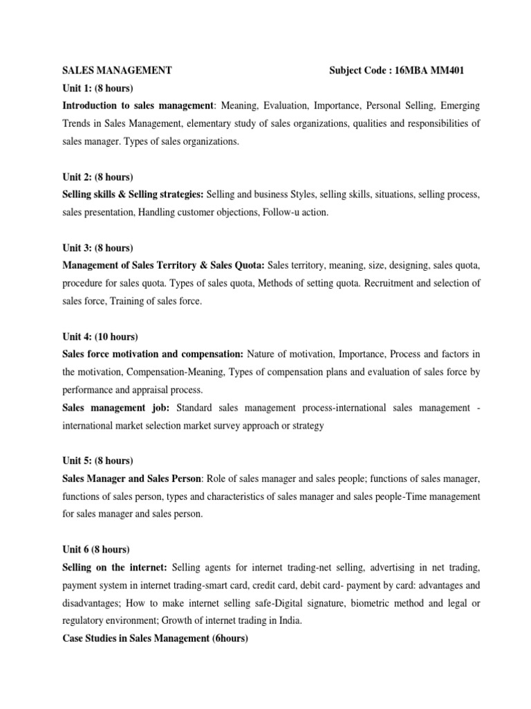 Syllabus Sales Management | PDF