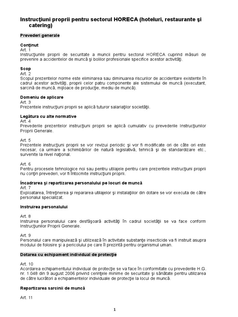Instructiuni Proprii Pentru HORECA | PDF