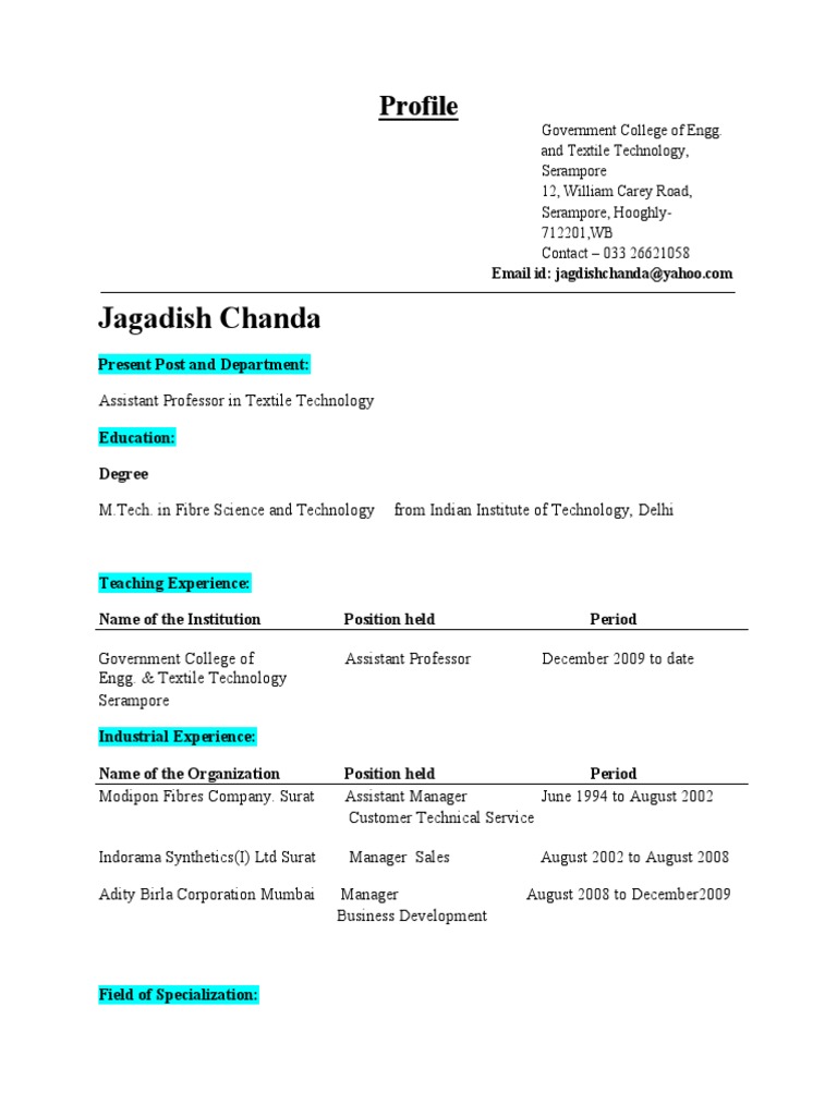 Jagadish Chanda: Profile | PDF