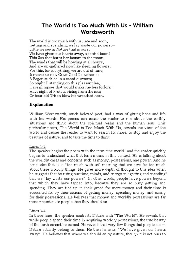 the world is too much with us | Literary Criticism | Stanzaic Form