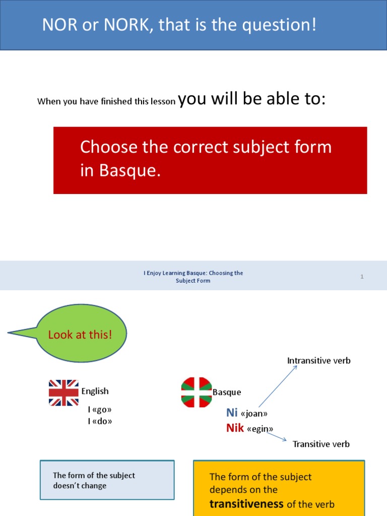 Nor Ala Nork - Choose The Right Subject Form in Basque | PDF ...