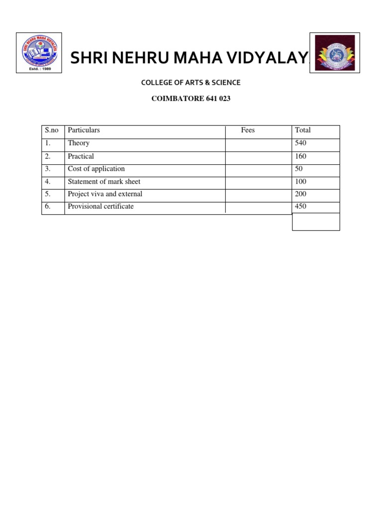 College Fee Structure Details | PDF | Technology & Engineering