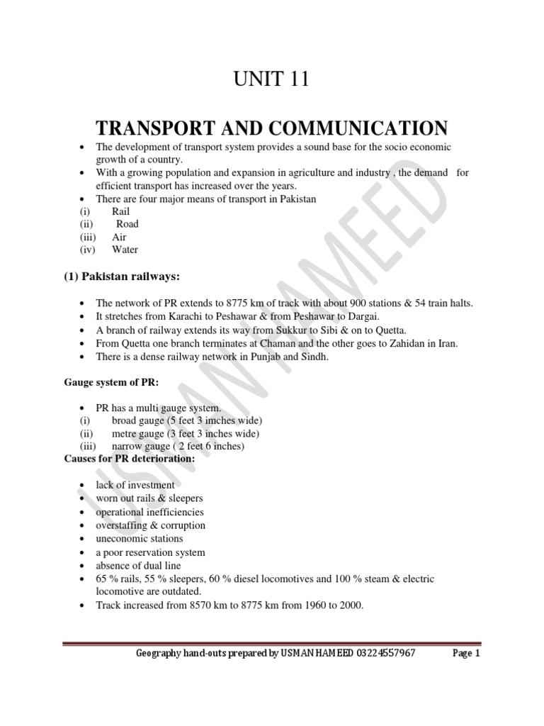 Transport and Communication in Pakistan | PDF | Transport | Nature