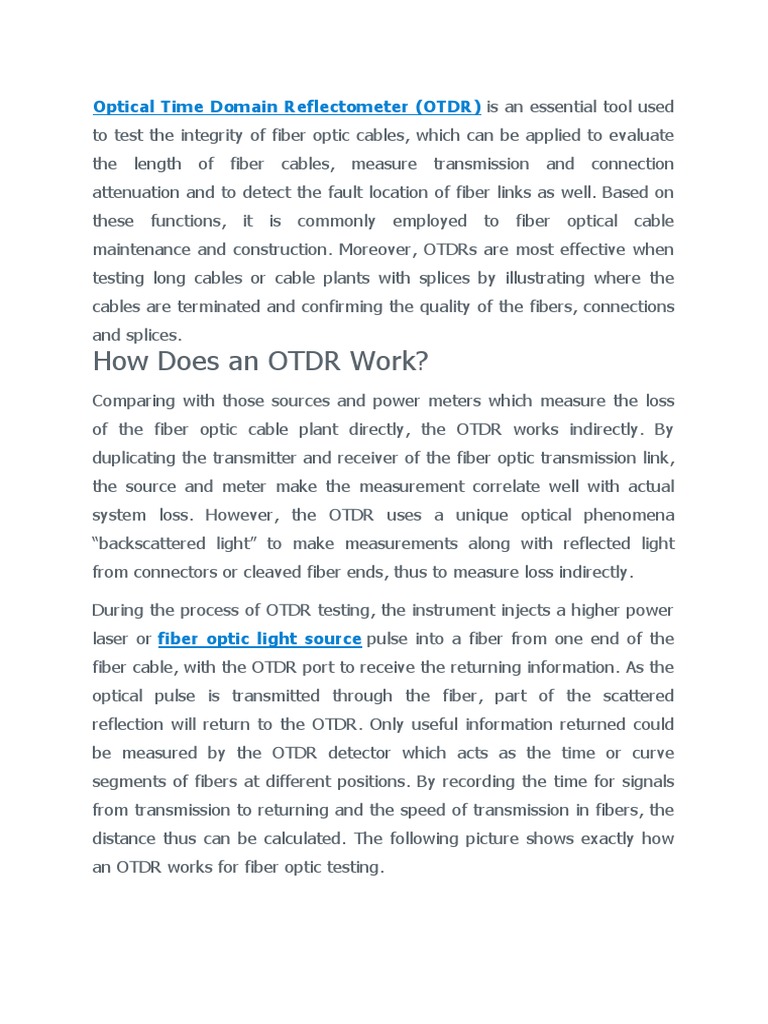 Optical Time Domain Reflectometer | PDF | Attenuation | Optical Fiber