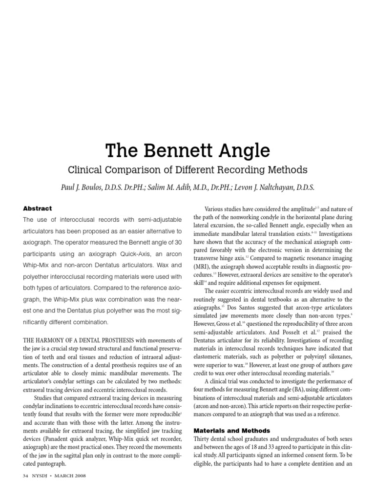 The Bennett Angle: Clinical Comparison of Different Recording Methods ...