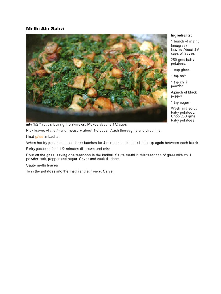 Methi Alu Sabzi | PDF
