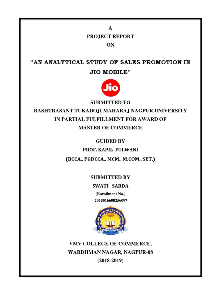 "An Analytical Study of Sales Promotion in Jio Mobile": (Enrollment No ...