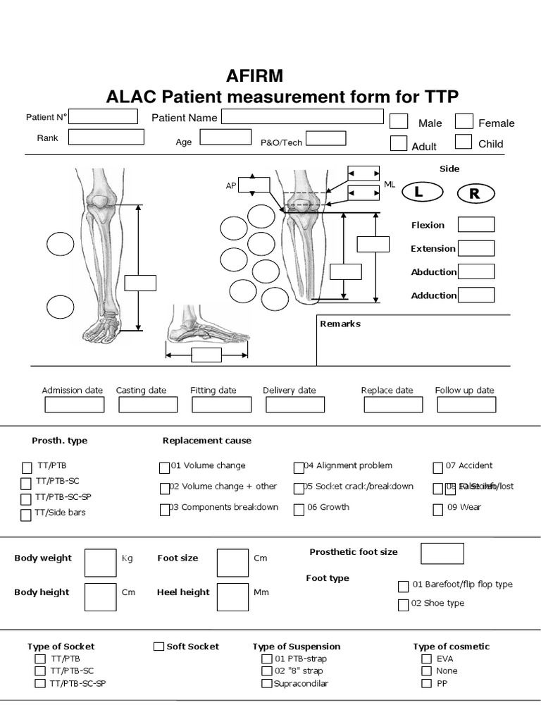 Afirm ALAC Patient Measurement Form For TTP: Patient Name Male Female ...