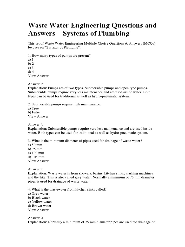 Waste Water Engineering Questions and Answers - Systems of Plumbing ...