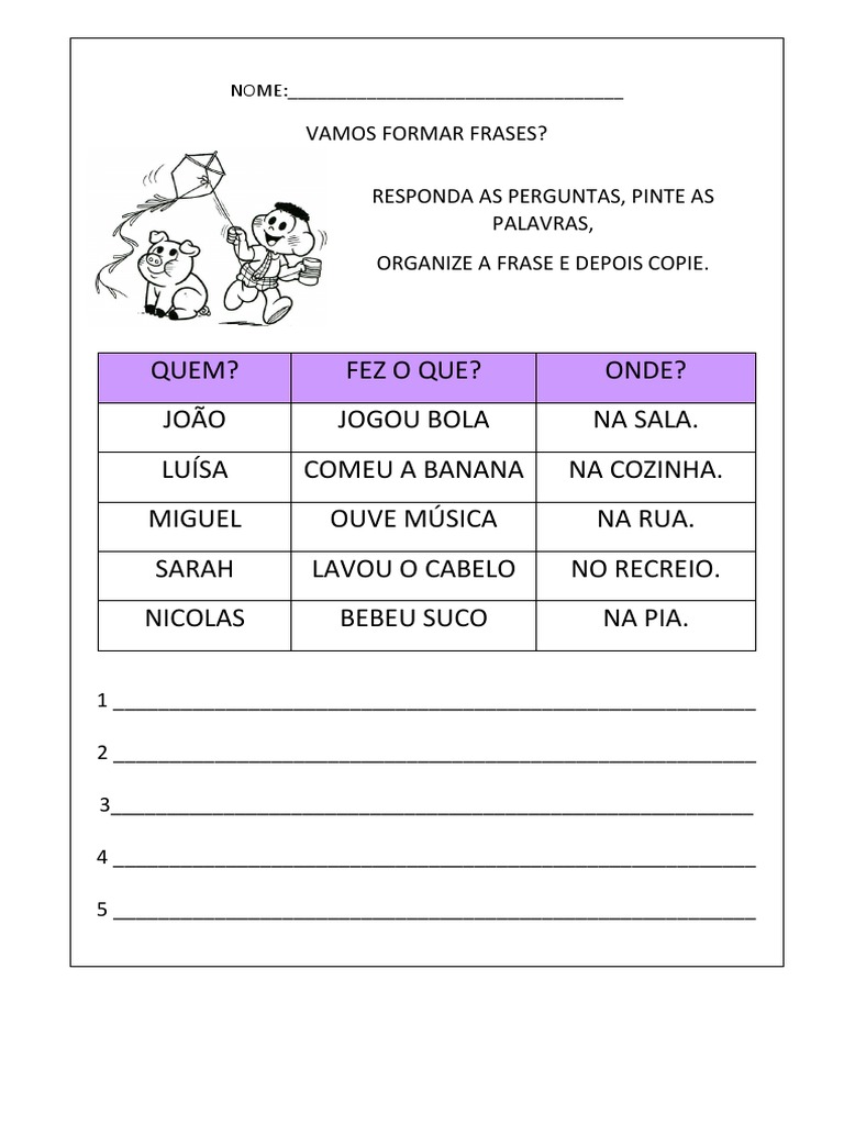 Atividade Formando Frases Diversos | PDF | Lazer