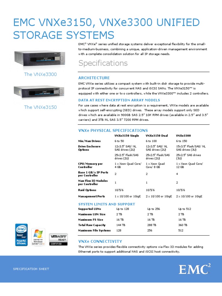 Emc Vnxe3150, Vnxe3300 Unified Storage Systems | PDF | Hard Disk Drive ...