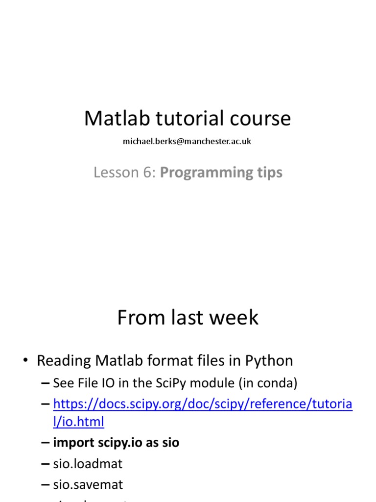 Matlab Tutorial Course: Lesson 6: Programming Tips | PDF | Matlab ...