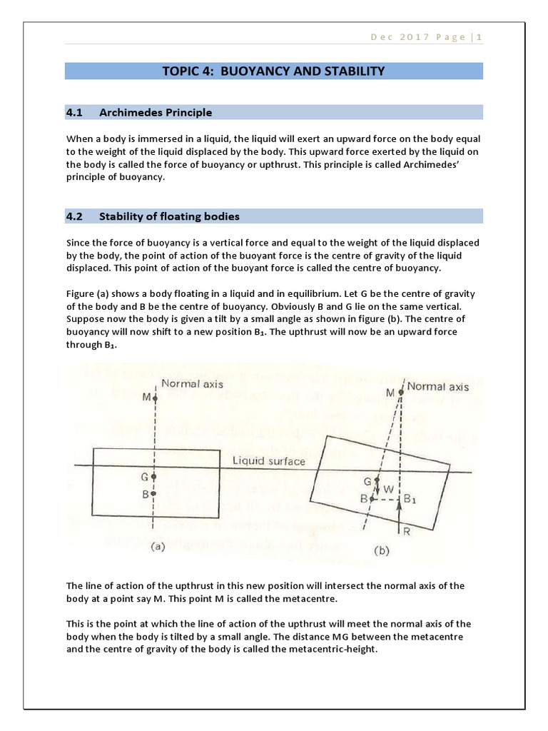 Topic 4 Buoyancy and Stability PDF | PDF | Buoyancy | Liquids