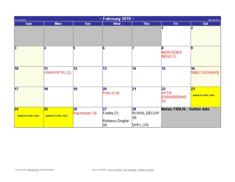 February 2019 Calendar | PDF