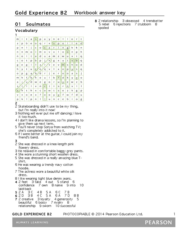 Gold Experience B2 WB Answer Key | PDF