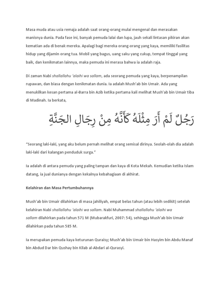 Mushab Bin Umair | PDF | Agama & Spiritualitas