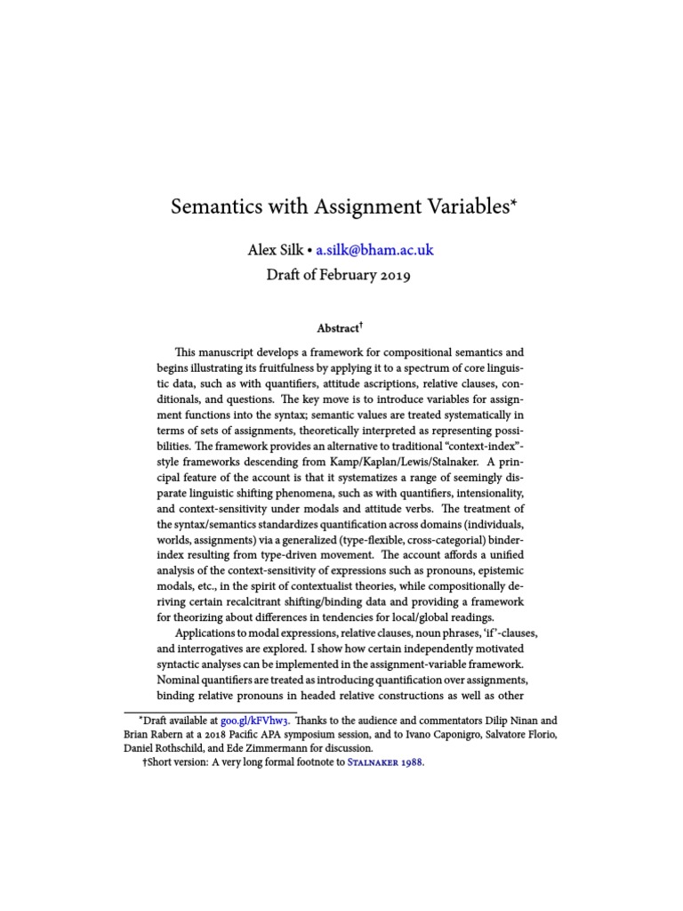 Semantics Assignment Variables | PDF | Semantics | Clause