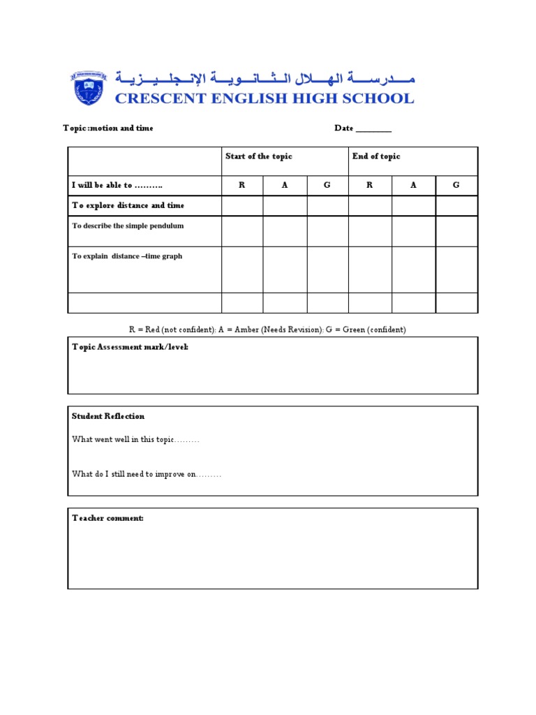 Suggested Student Progress Tracker For Motion and Time | PDF