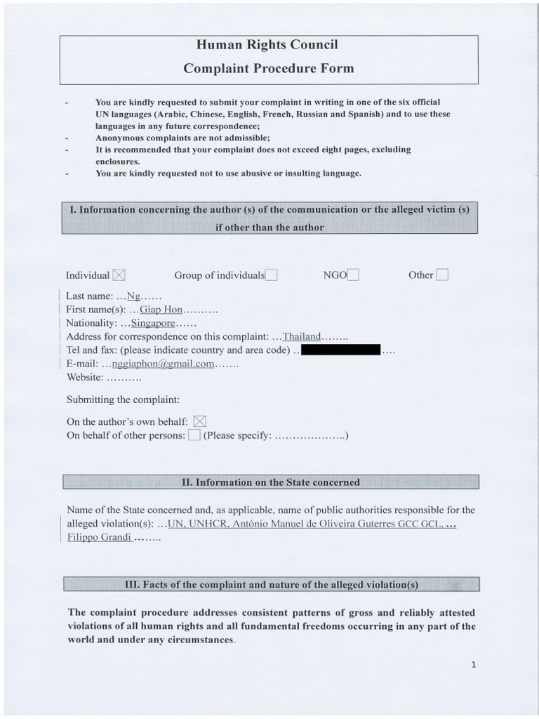 Human Rights Council complaint
