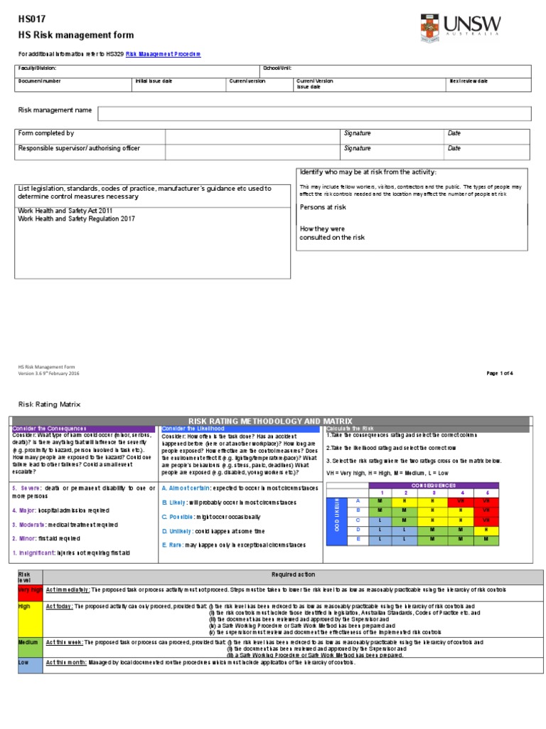 HS017 Risk Management Form 2 | PDF | Risk | Risk Management