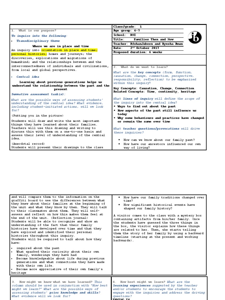 Year 1 Bubble Planner Where We Are in Palce and Time | PDF | Family ...