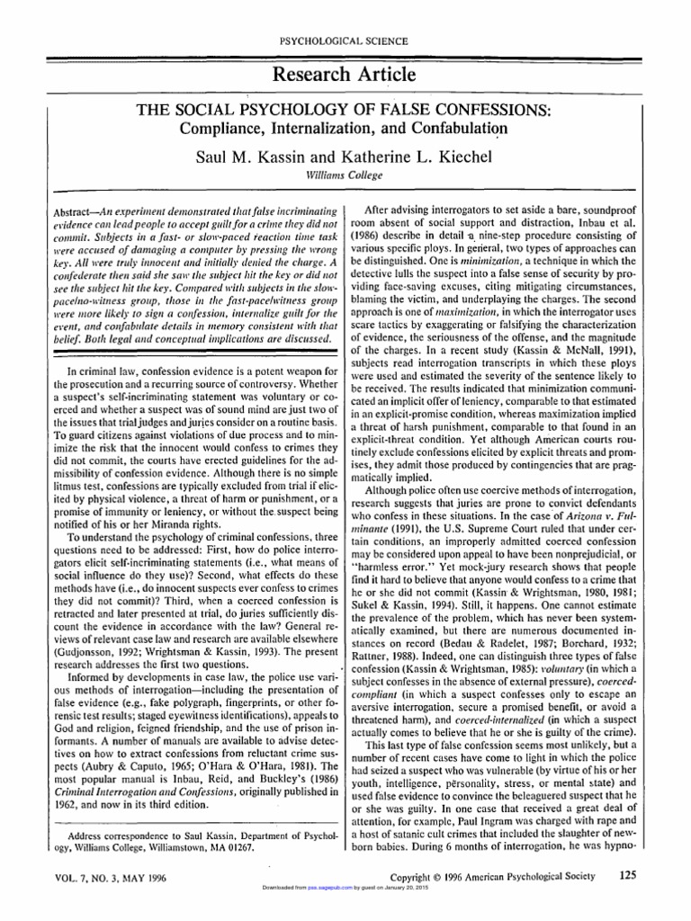 The Social Psychology of False Confessions | PDF | Psychology ...