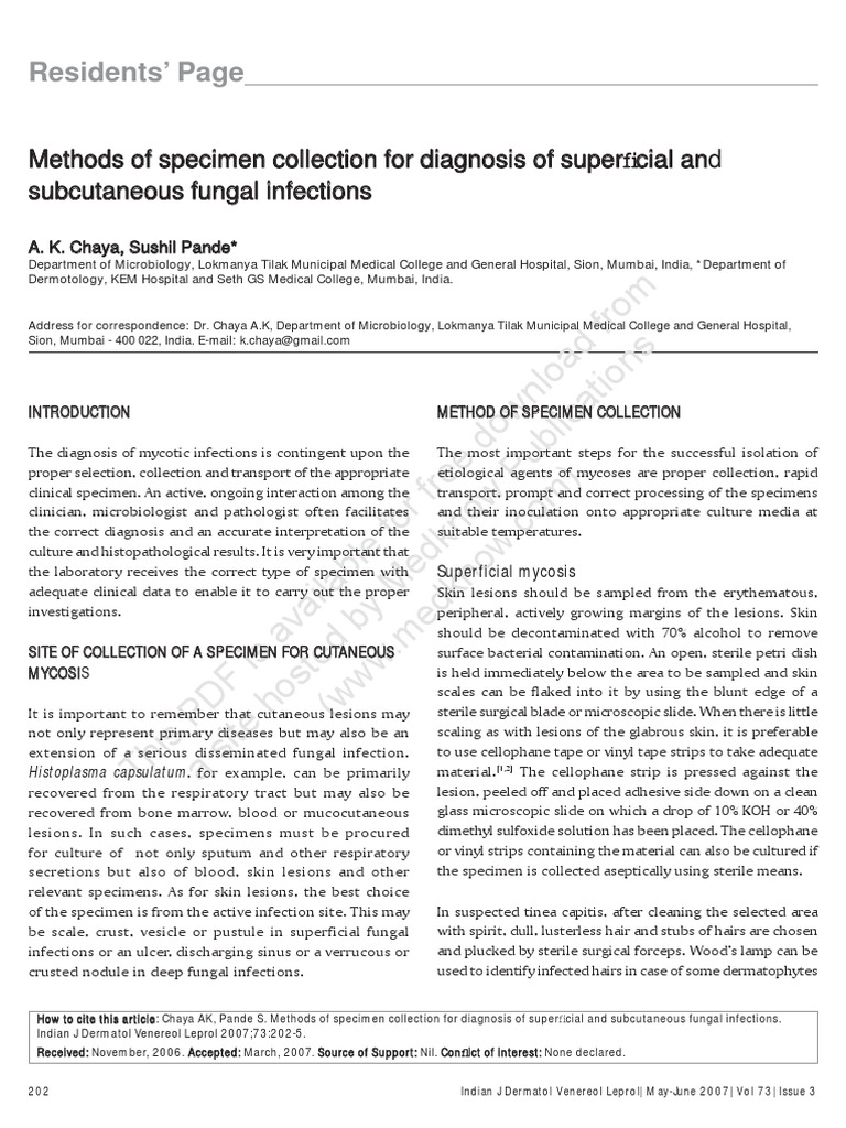 Residents' Page: Methods of Specimen Collection For Diagnosis of ...