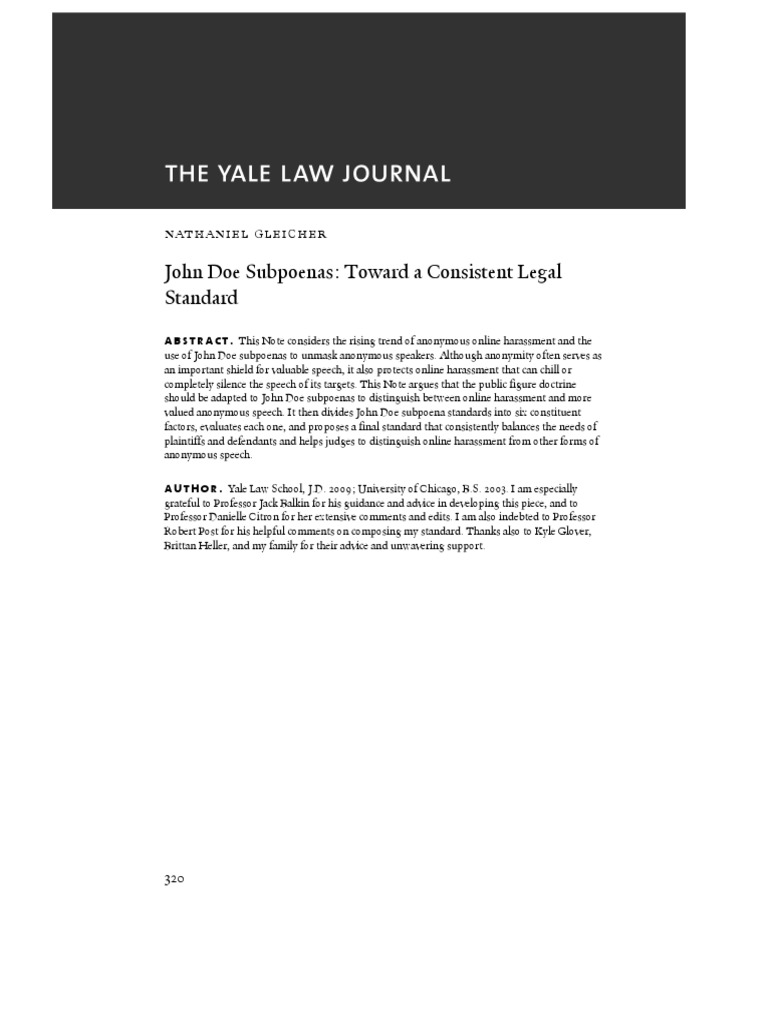 A Better Understanding of The Process of John Doe Subpoenas | PDF ...