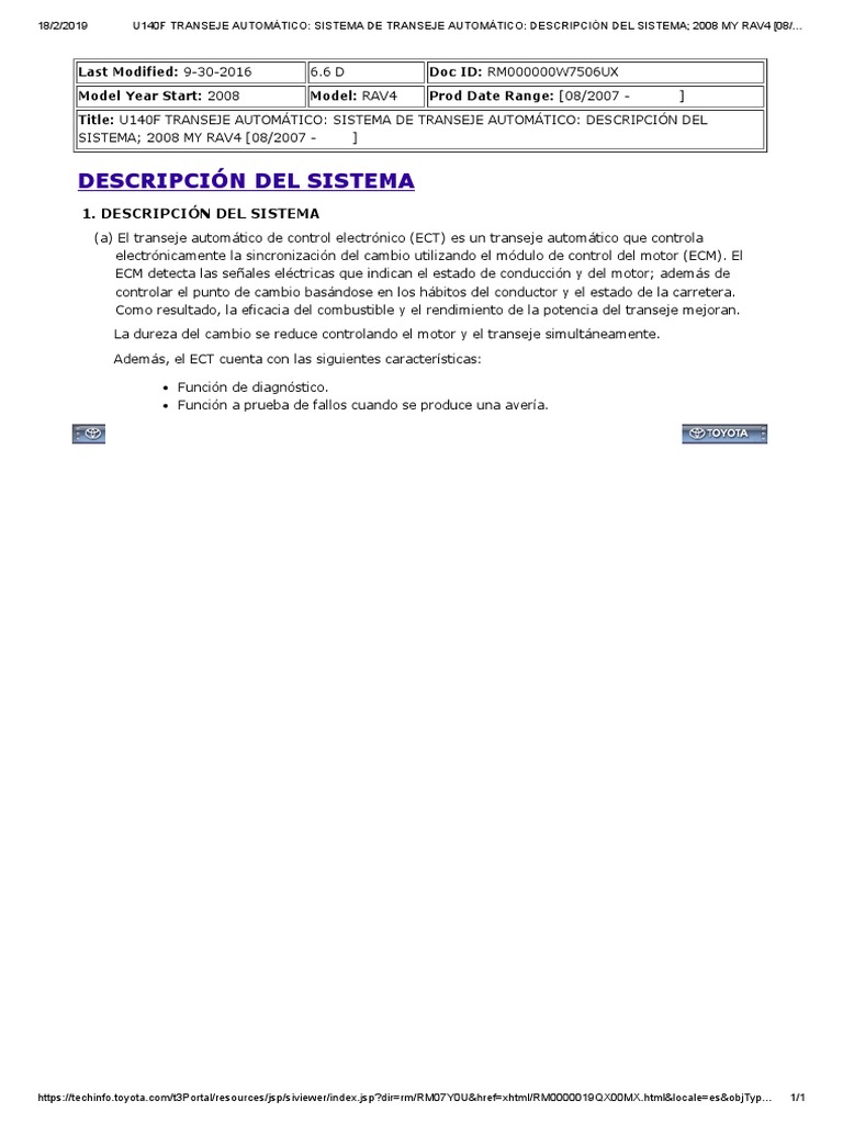 Manual del Transeje Automático U140F RAV4 | PDF | Informática