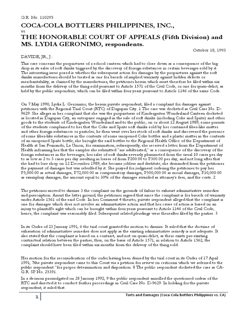 Coca-Cola Bottlers Philippines, Inc., The Honorable Court of Appeals ...