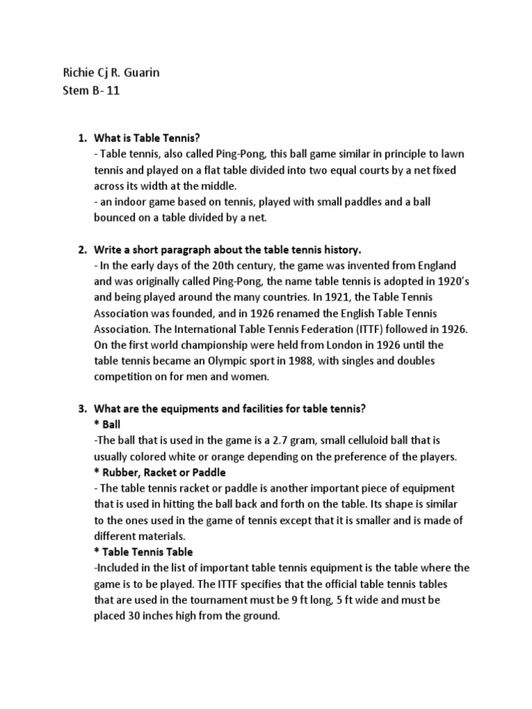 Table Tennis Guide: History & Basics | PDF | Table Tennis | Sports ...