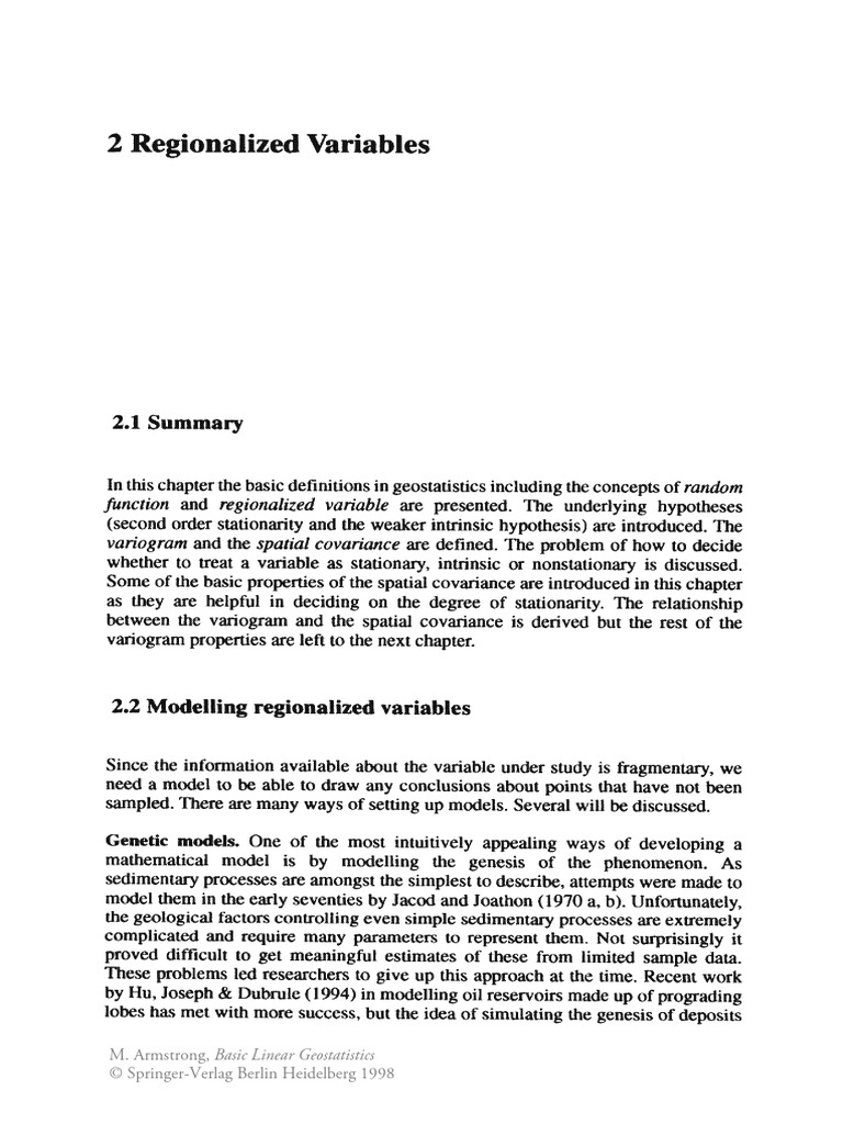 Regionalized Variables | PDF | Stationary Process | Variance