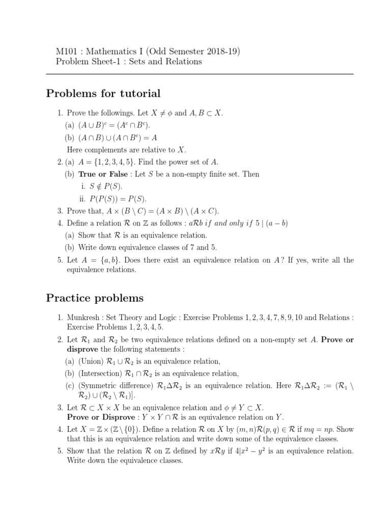 Problems For Tutorial: M101: Mathematics I (Odd Semester 2018-19 ...