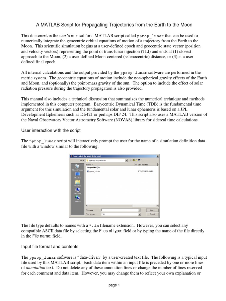 A MATLAB Script For Propagating Trajectories From The Earth To The Moon ...