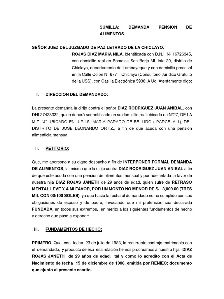 Demanda de Alimentos | Manutención de los hijos | Justicia