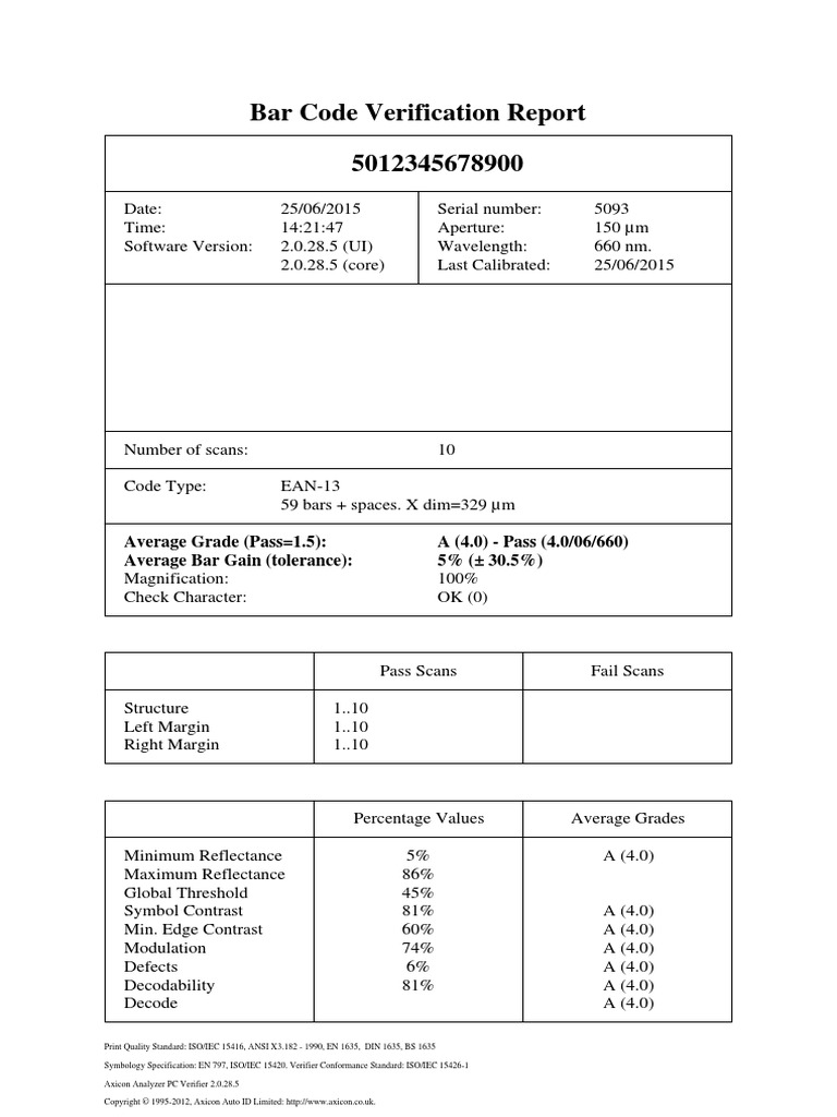 Example Barcode Verification Report 2 | PDF | Barcode | Encodings